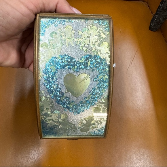 Vintage | Accents | Vintage Lid Music Box Dancer Glass Brass Cherubs ...